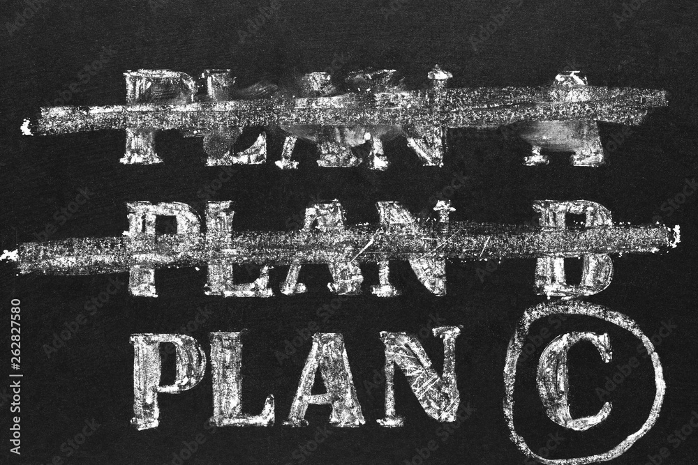 Planning concept. Handwritten white chalk plan A B C on blackboard ...