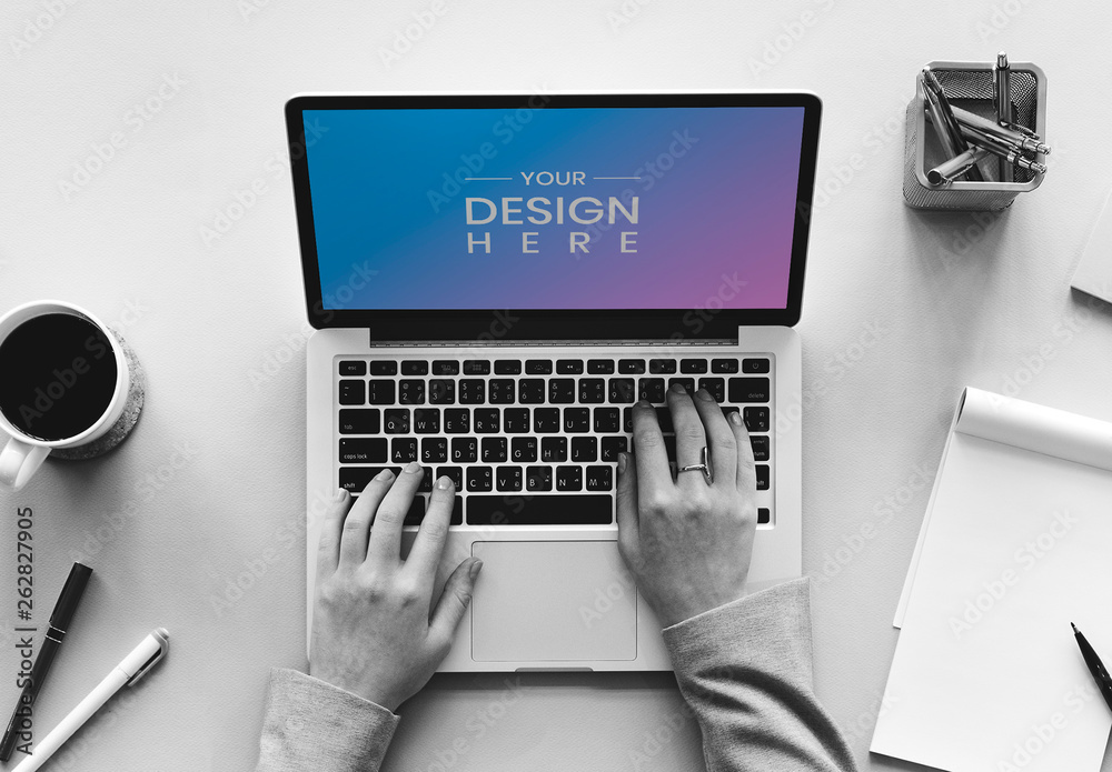 Business Person Working on Laptop Mockup Stock Template | Adobe Stock