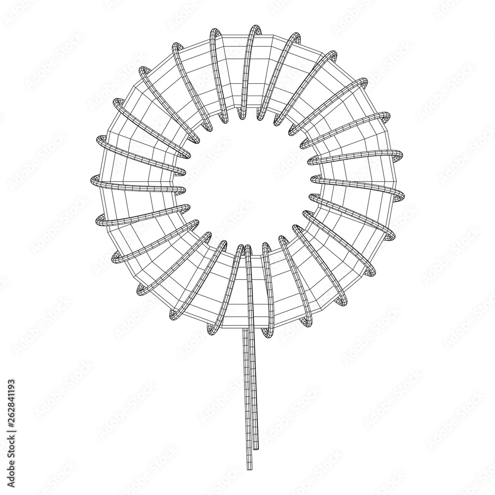 Toroidal Coil Inductor wireframe low poly mesh vector illustration ...