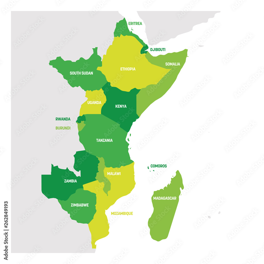 East Africa Region. Map of countries in eastern Africa. Vector ...