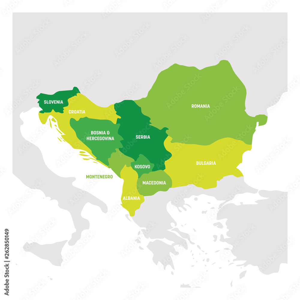 Southeast Europe Region. Map of countries of Balkan Peninsula. Vector ...