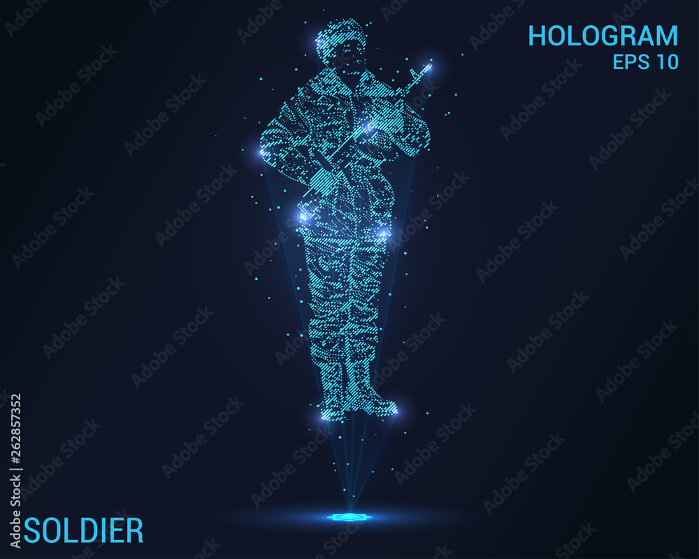 The soldier hologram. Holographic projection military. Flickering ...