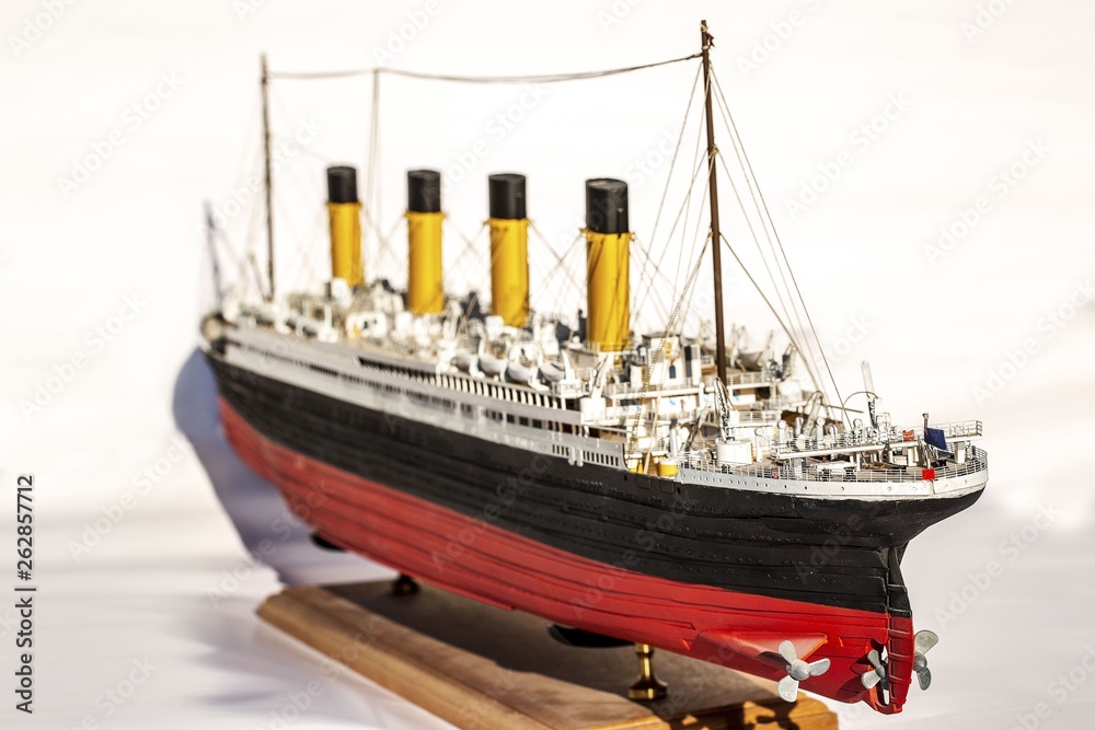 Handmade model of Titanic. Beautiful Handmade model of Titanic isolated ...
