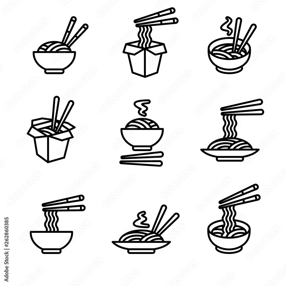 Noodle set. Collection icon noodles. Vector Stock Vector | Adobe Stock
