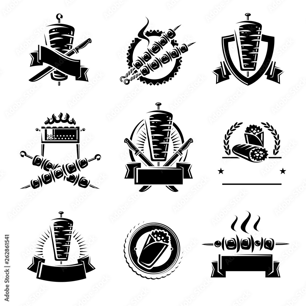 Kebab labels and elements set. Collection icon kebabs. Vector Stock ...