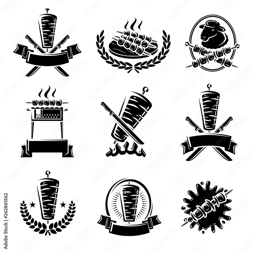 Kebab labels and elements set. Collection icon kebabs. Vector Stock ...