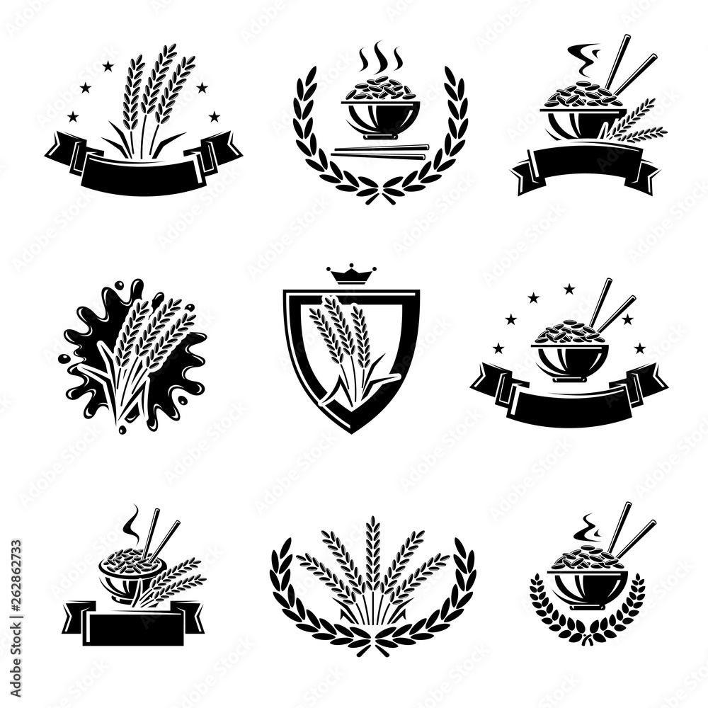 Rice labels and elements set. Collection icon rice. Vector Stock Vector ...