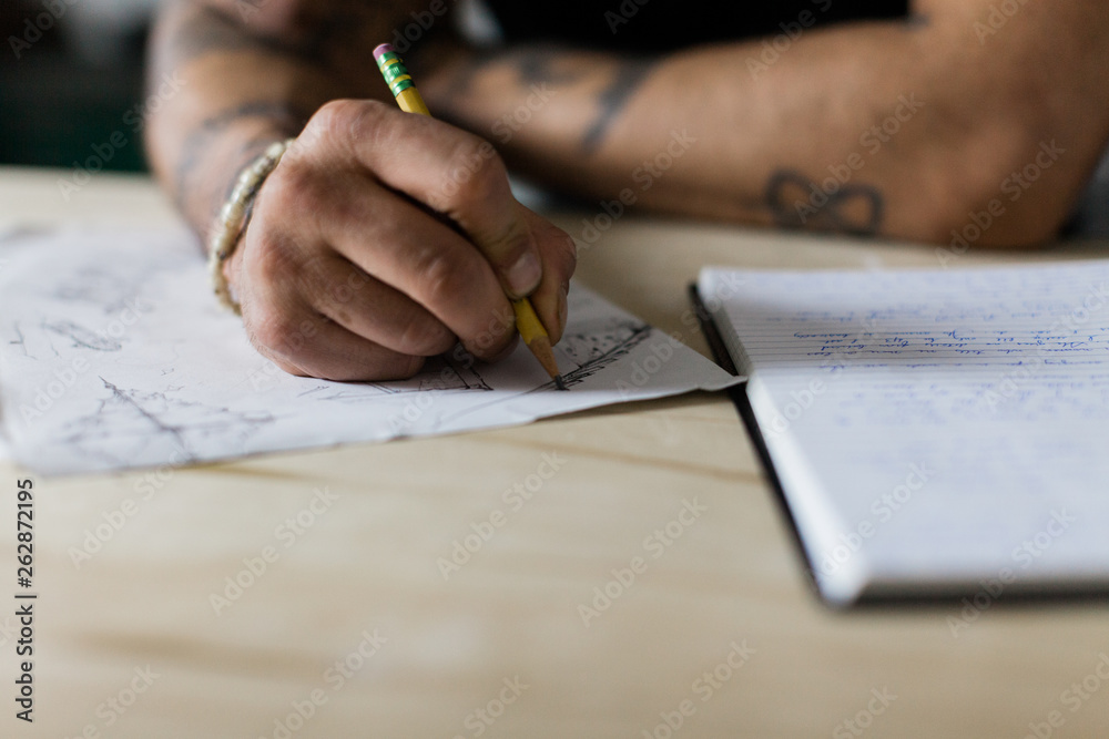 detail of artist sketching on paper Stock Photo | Adobe Stock