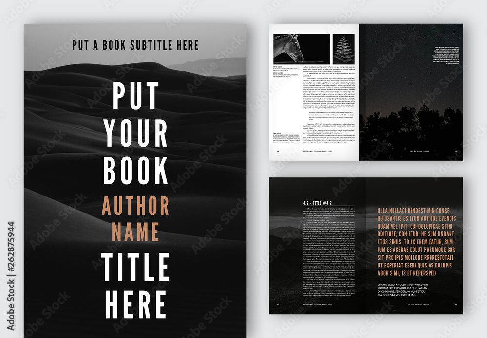 Stylized Book Layout with Black and White Elements Stock Template ...