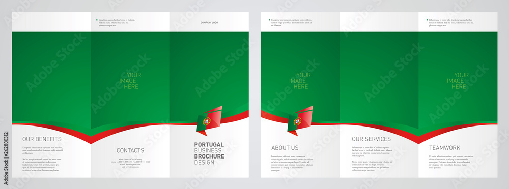 Wavy flag and ribbon of Portugal three fold brochure modern design ...