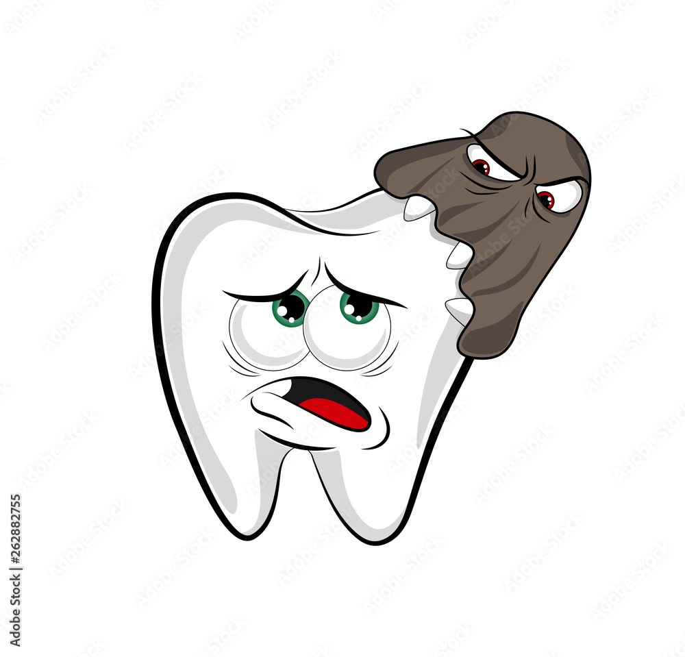 Cartoon characters. The microbe attacks the tooth and gnaw enamel. The ...
