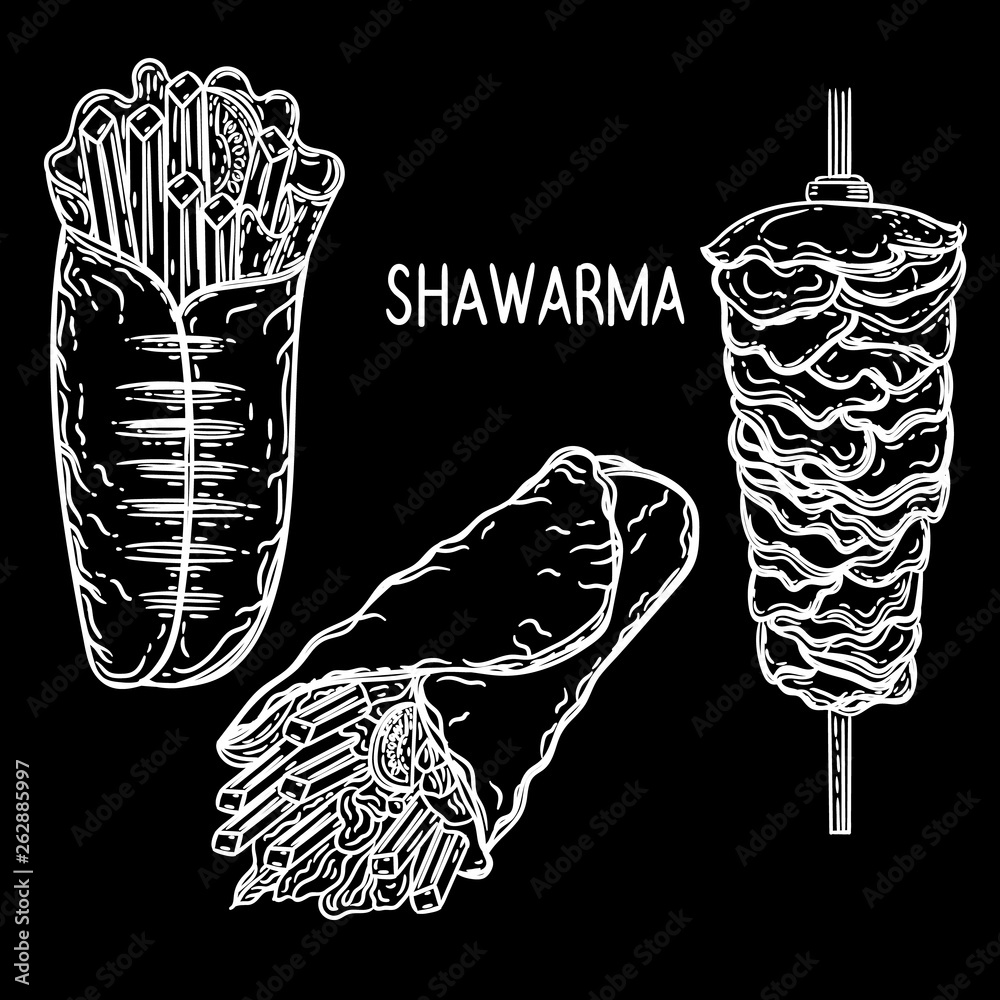 Vector black and white hand drawn illustration of shawarma. vector de ...
