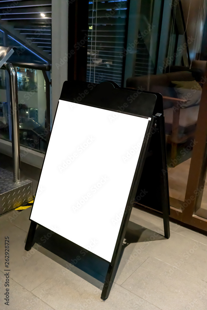 Mock up of blackboard standee sign in front of coffee shop. Stock Photo ...