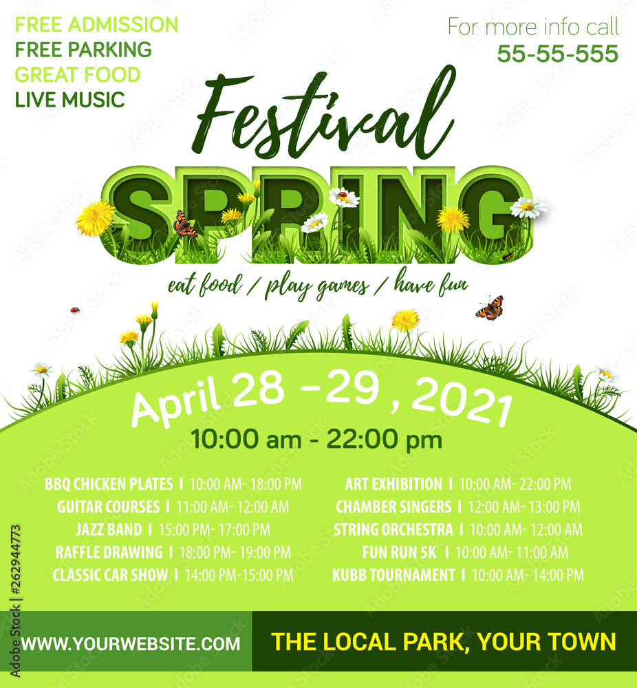 Spring seasonal poster with grass and refreshing floral elements in ...