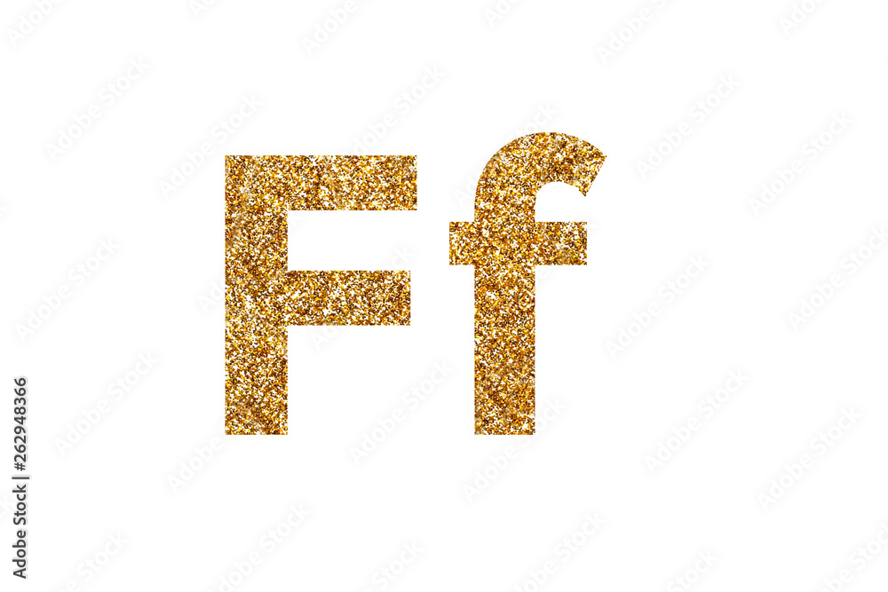 Character F. Letters and Numbers from golden grains of sand. English ...