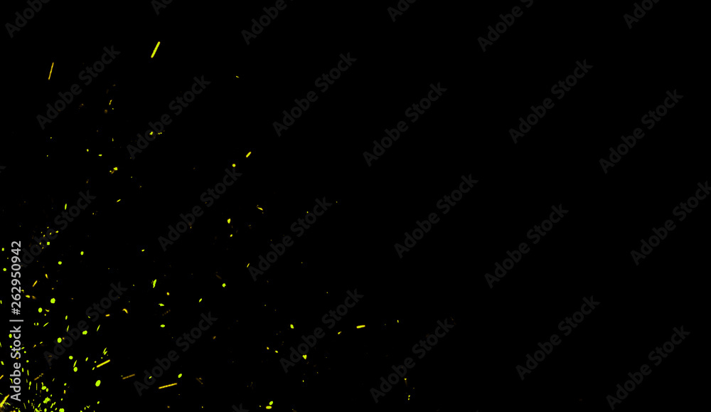 Yellow particles effect dust debris isolated on black background ...