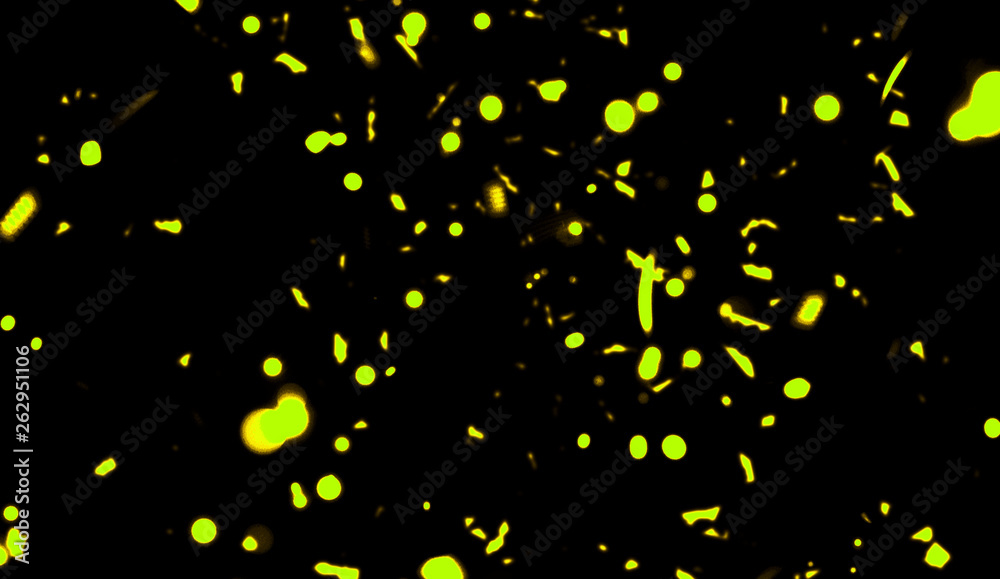 Yellow particles effect dust debris isolated on black background ...