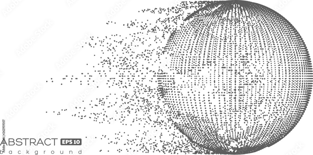 Abstract globe particles sphere with explosion effect. 3d technology ...