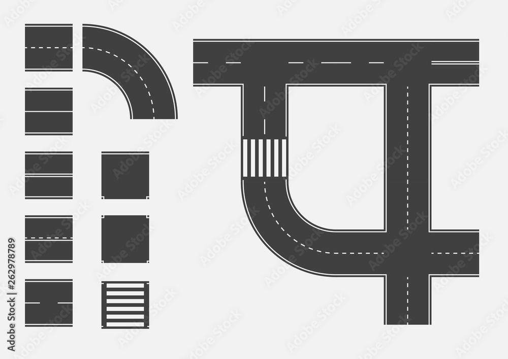Street and road with walkways and crossroads. Vector elements for a ...