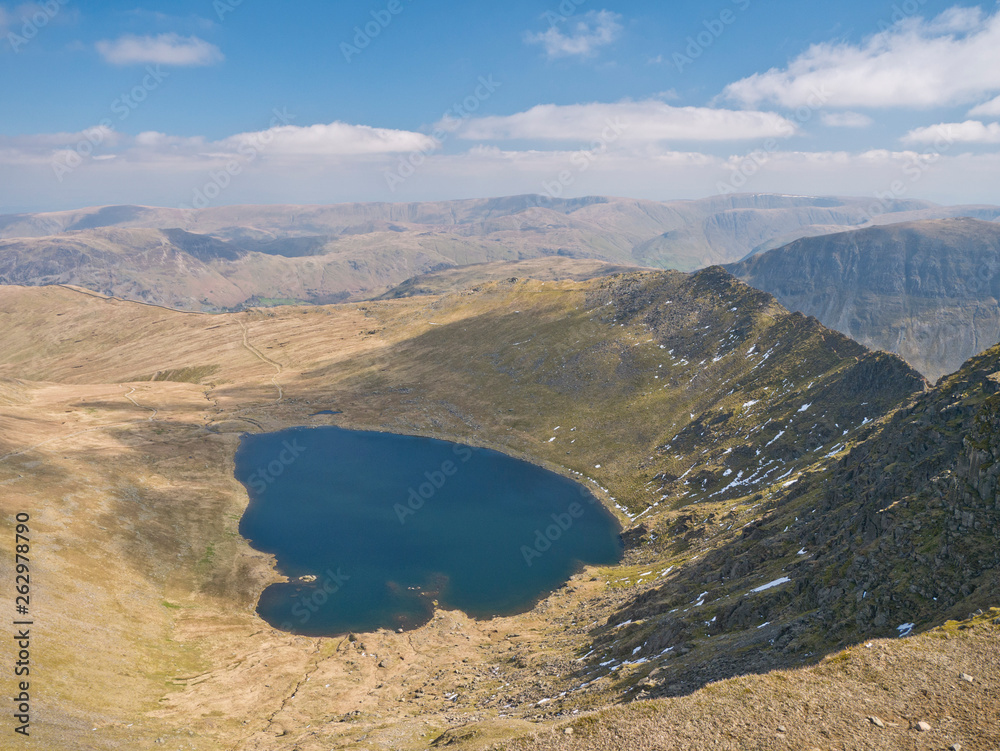 Red Tarn, a small lake on the eastern flank of Helvellyn, beneath ...