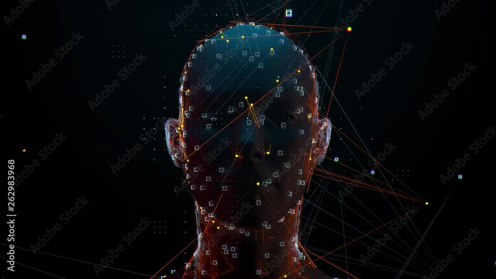3d render of female face analysis. Biometric identification scan ...