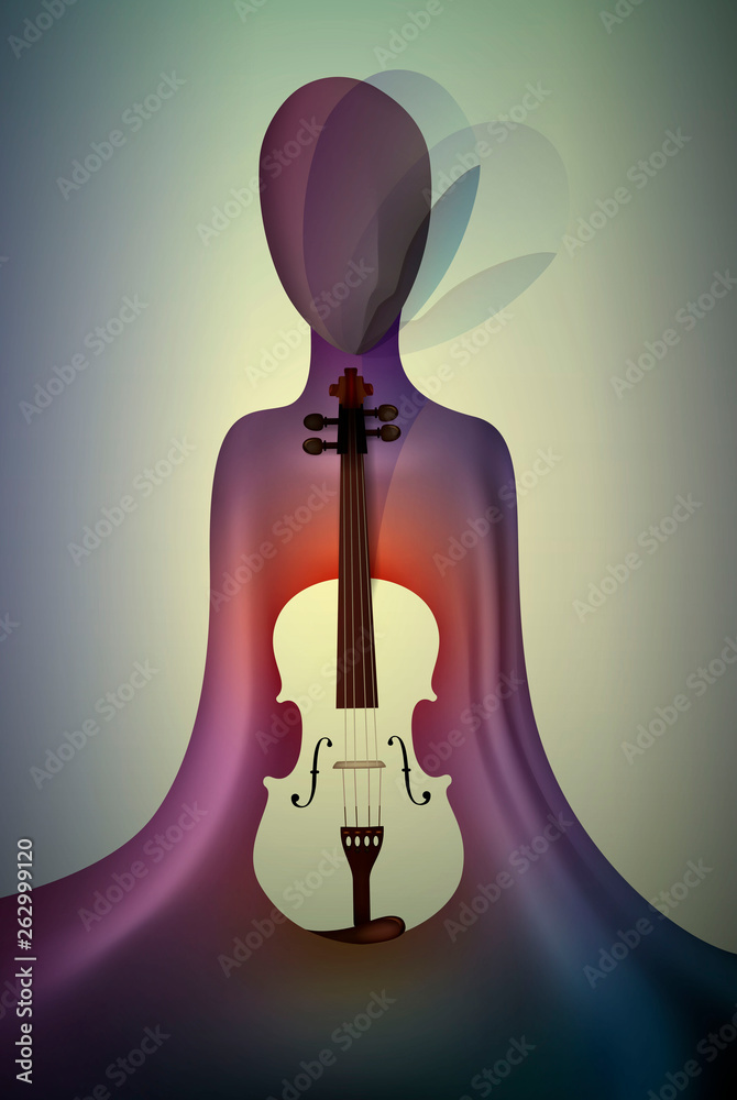 violinist concept, music inside, musician and violin contemporary art ...