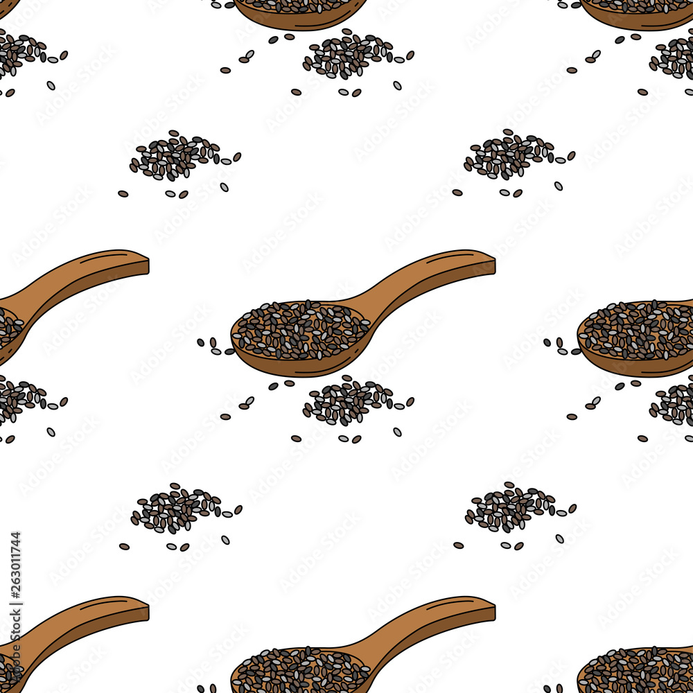 Chia seeds colored isolated seamless pattern on white background. Stock ...