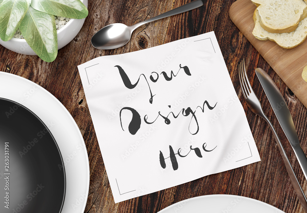 Mockup of Napkin on Table Mockup Stock Template | Adobe Stock