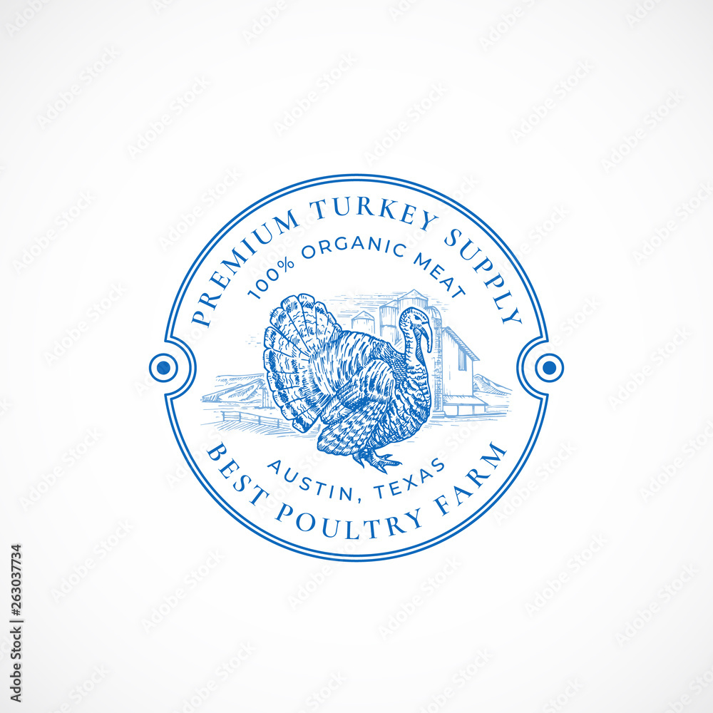 Premium Turkey Farm Framed Retro Badge or Logo Template. Hand Drawn ...