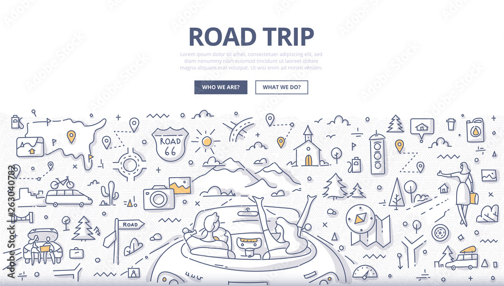 Road Trip Doodle Concept Stock Vector | Adobe Stock