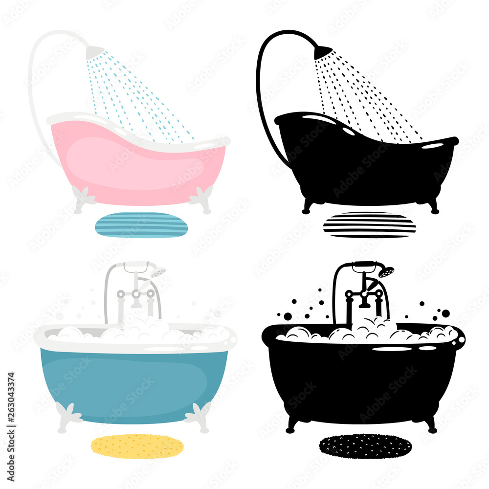 Vector bath isolated on white background. Bathtub for hygiene, cartoon ...