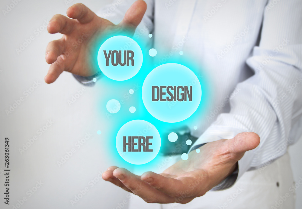 Hands with Bubble Elements Mockup Stock Template | Adobe Stock