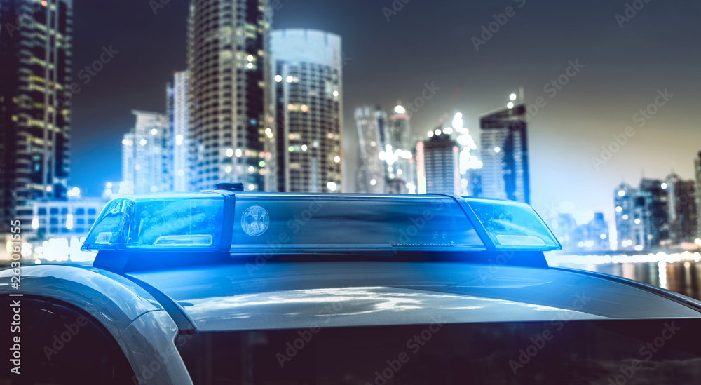 Polizeiauto mit Blaulicht Stock Photo | Adobe Stock