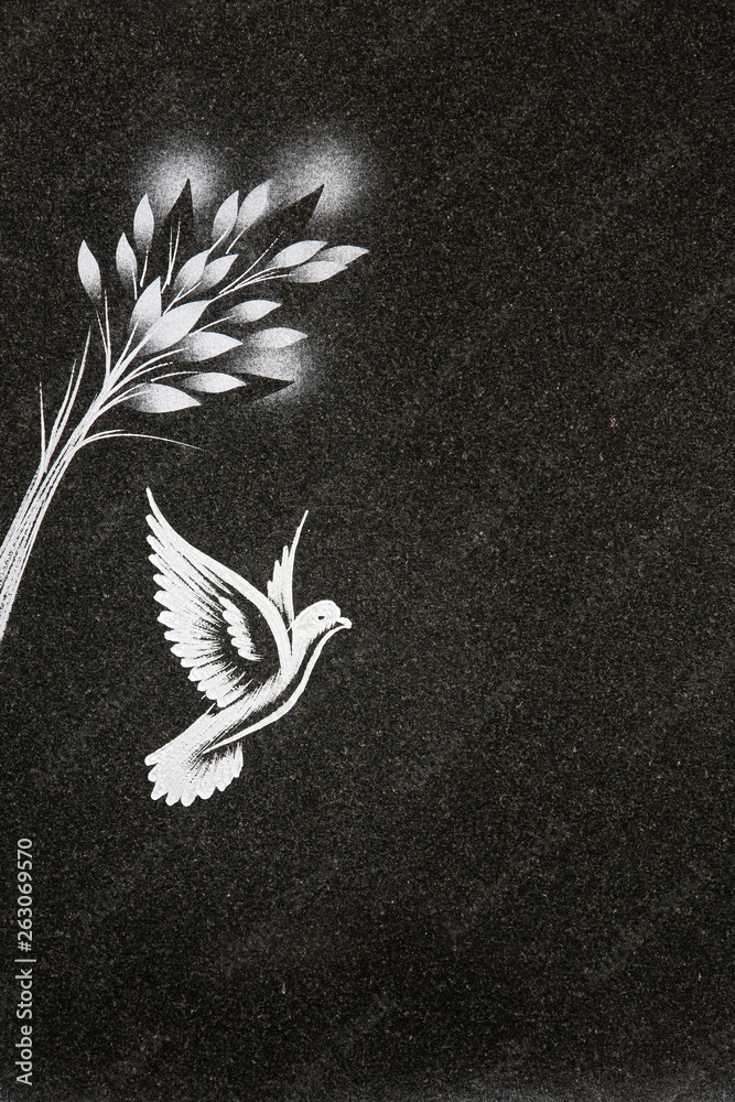 Illustration d'une colombe et d'un épi sur une pierre tombale ...