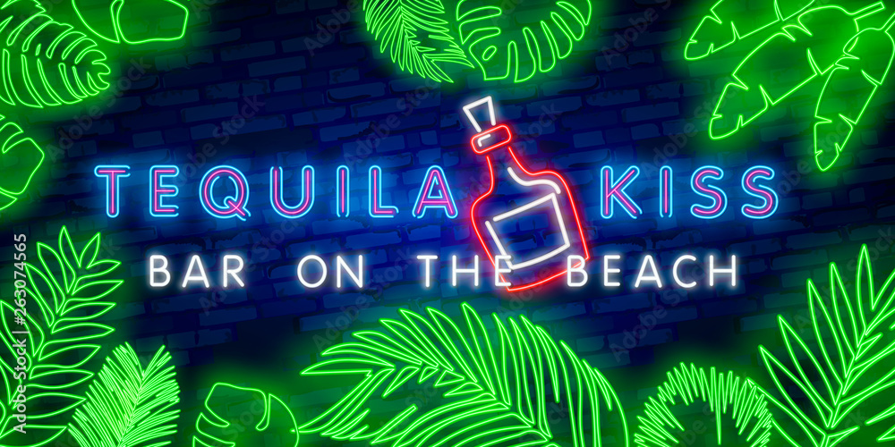 Vetor de Neon text BAR TEQUILA KISS. Mexico bar neon sign, bright ...