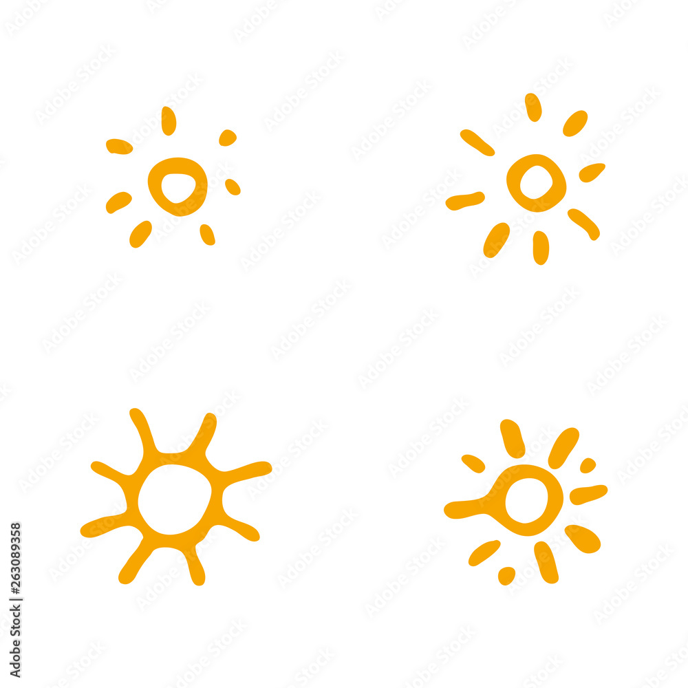 Hand Drawn Solar Symbols Line Art. Four painted suns. Vector set of ...