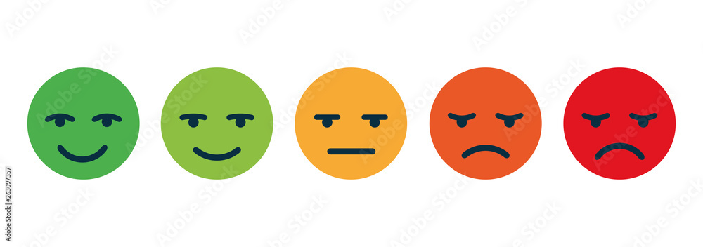 Rating satisfaction scale. Feedback faces. Emoticon set. Vector Stock ...