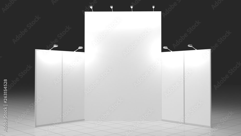Simple Emply Booth 4x4 meters. Mockup. 3D rendering template Stock ...