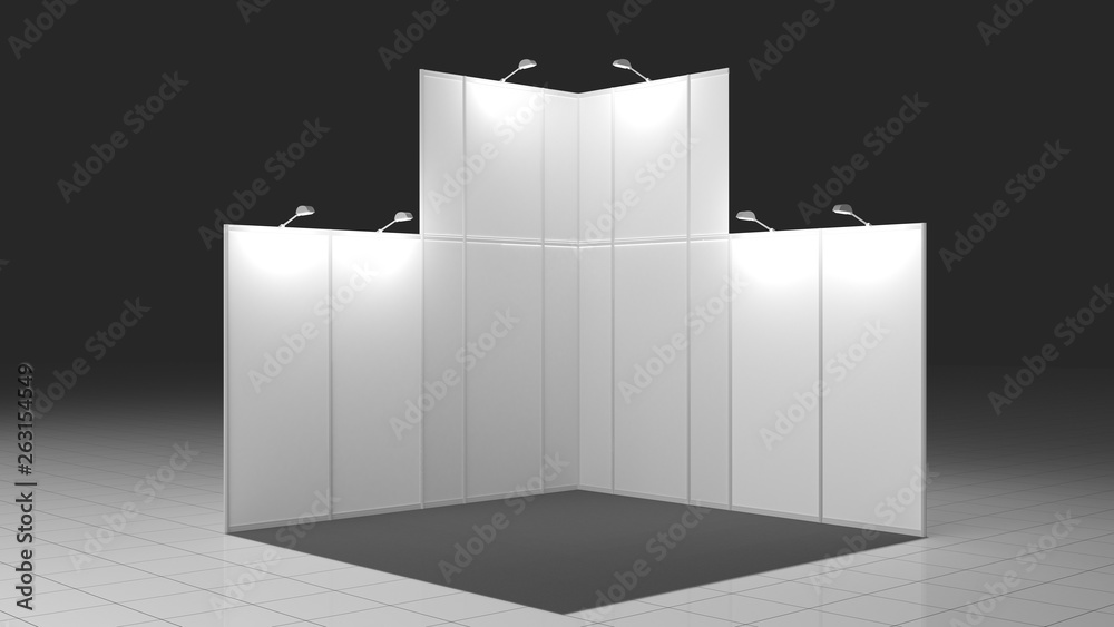 Simple Emply Booth 4x4 meters. Mockup. 3D rendering template Stock ...
