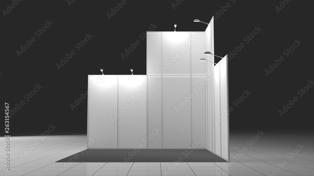 Simple Emply Booth 4x4 meters. Mockup. 3D rendering template Stock ...