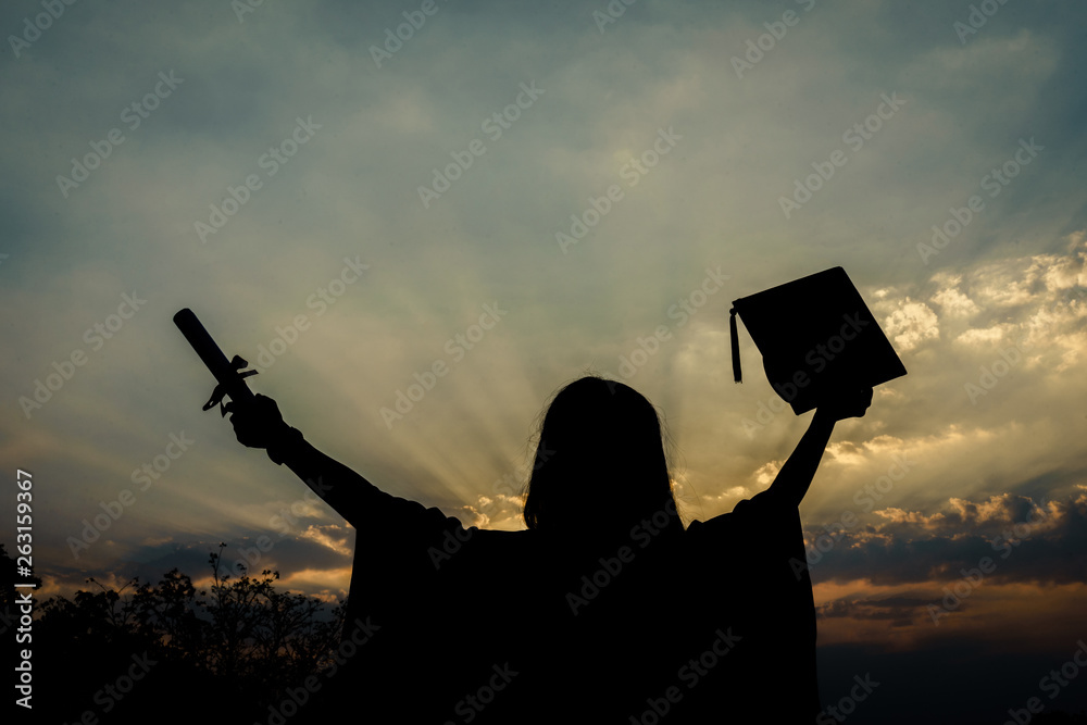 Female university graduate celebrates graduation ceremony receiving ...
