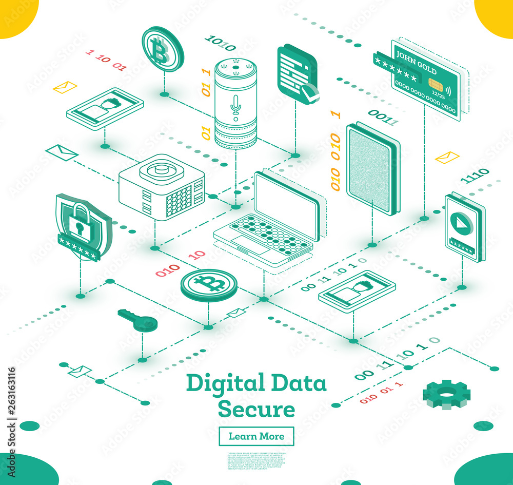 Cyber Security Isometric Concept. Big Data and Internet Safety System ...