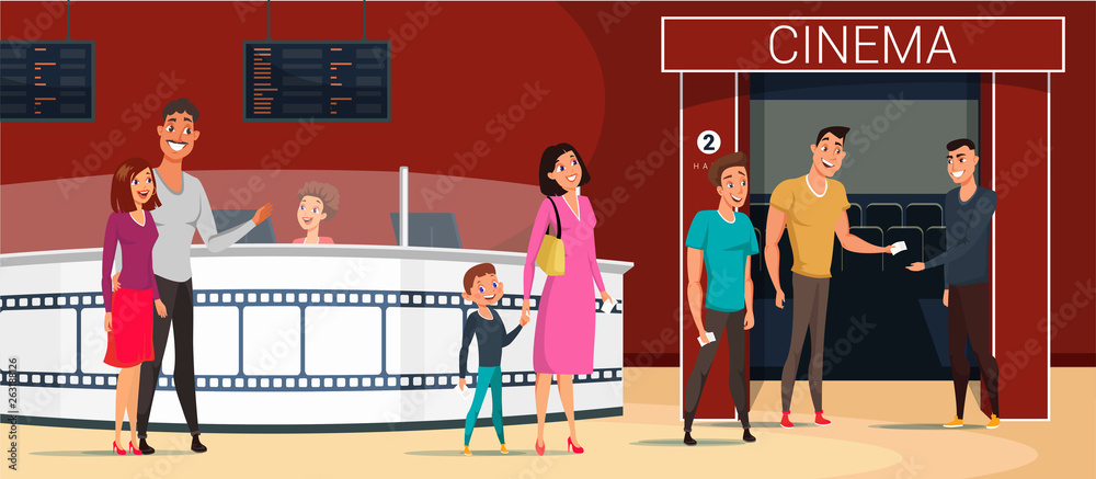 People going to cinema cartoon vector illustration Stock Vector | Adobe ...
