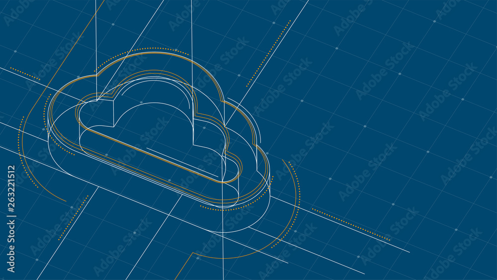 Cloud symbol isometric symbol dot and dash line frame structure pattern ...
