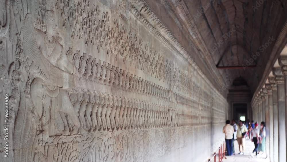 Bas-relief scenes at Angkor Wat east gallery, the Churning of the Ocean ...