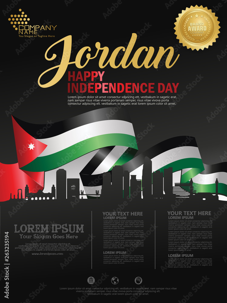 Jordan happy independence day background with waving flag and ...