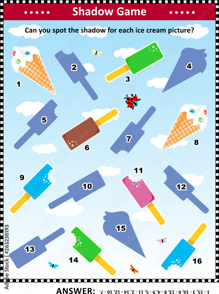 Visual puzzle or shadow game: Can you spot the shadow for each ice ...