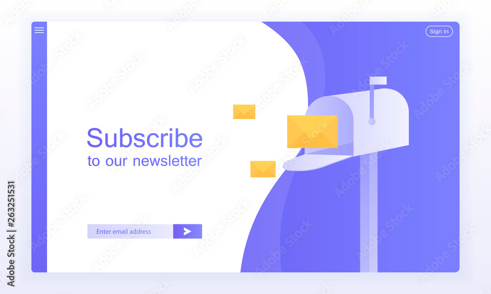 Email subscribe, online newsletter vector template with mailbox and ...