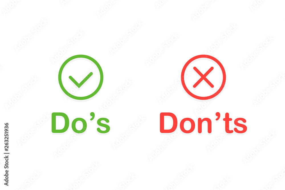 Don't and don'ts signs. Flat cartoon style. Modern line vector ...