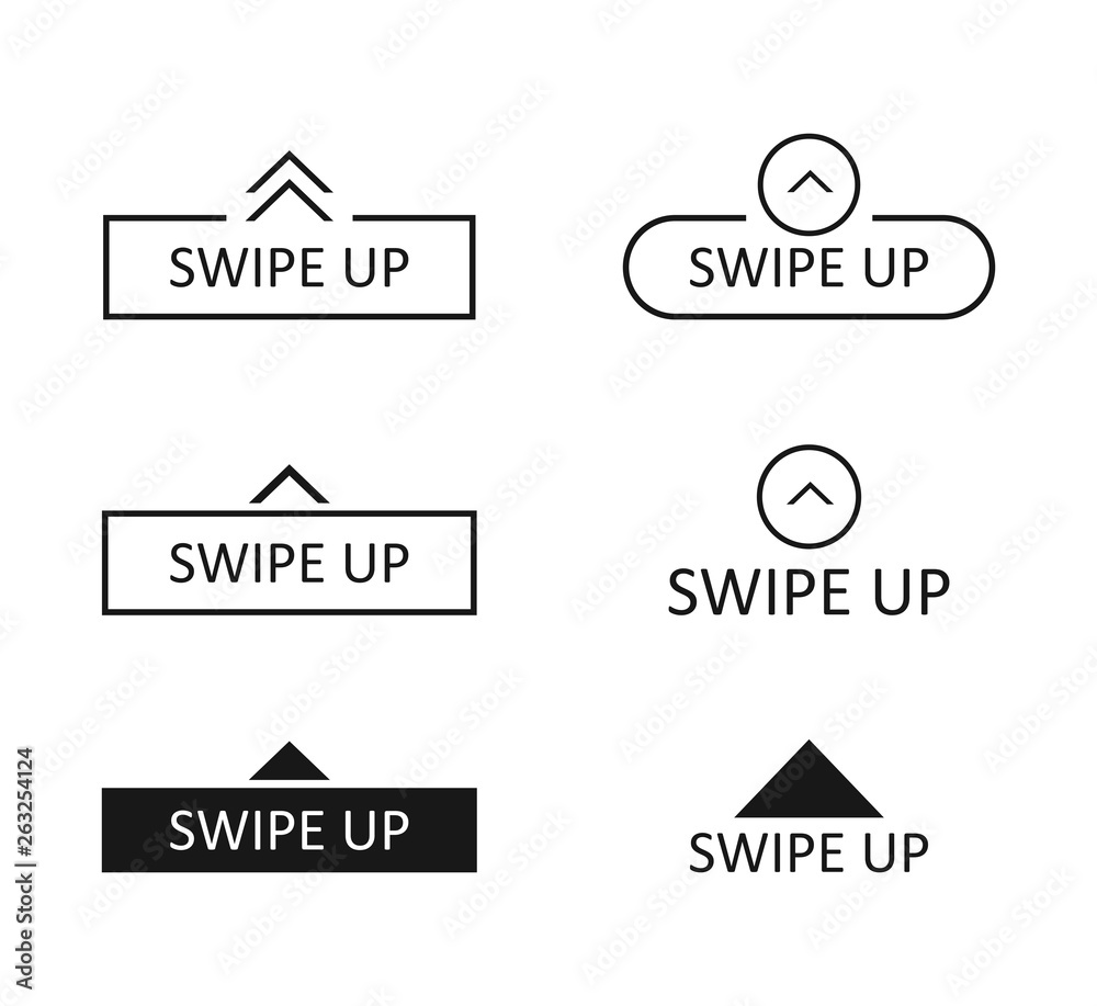 Swipe up icon set isolated on background for social media stories, scroll pictogram. Arrow up ...